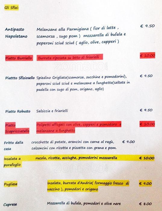 Menu at Pizza e Sfizio da Gennaro pizzeria, Milan