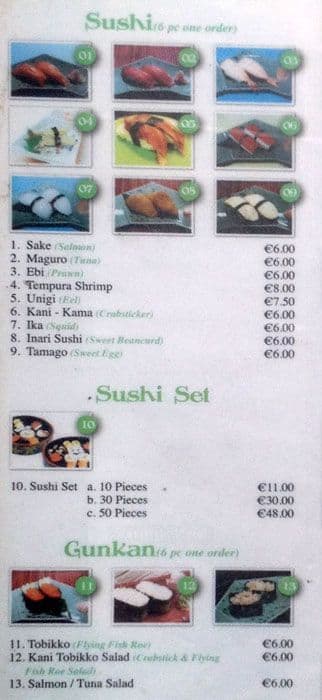 Menu at Han Yang Korean BBQ, Dublin