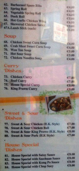 Menu at Han Yang Korean BBQ, Dublin