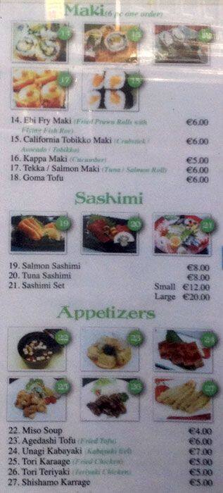 Menu at Han Yang Korean BBQ, Dublin