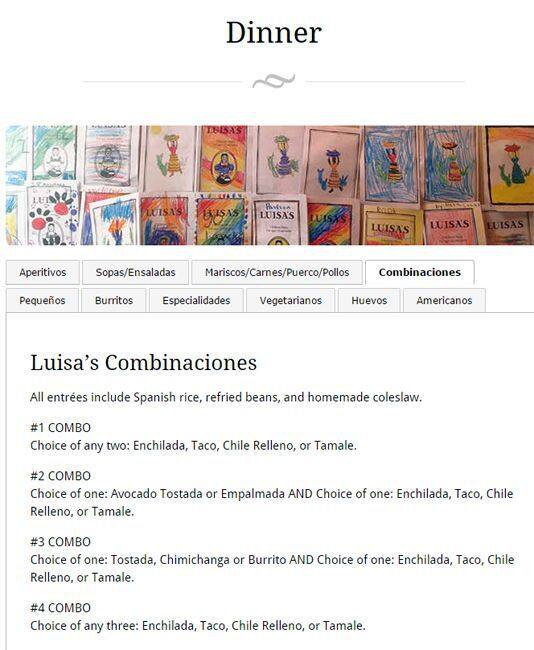 Menu at Luisa's Mexican Grill restaurant, Seattle