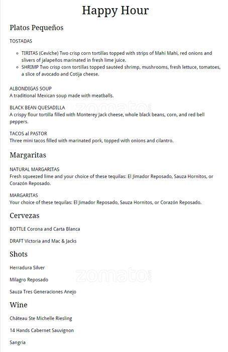 Menu at Luisa's Mexican Grill restaurant, Seattle