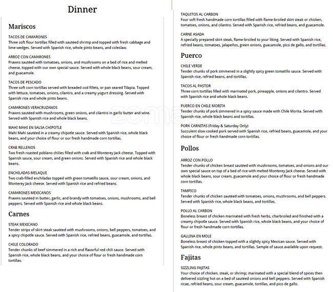 Menu at Luisa's Mexican Grill restaurant, Seattle