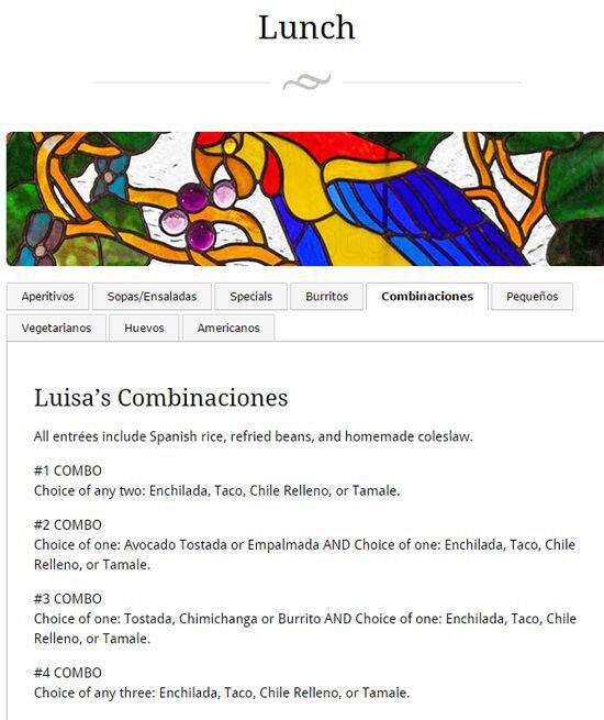 Menu at Luisa's Mexican Grill restaurant, Seattle