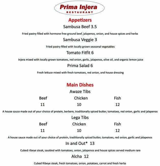 Menu at Prima Restaurant, Scottdale