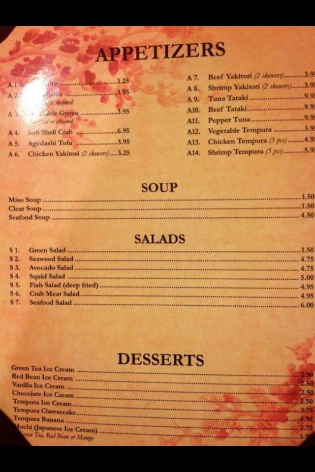 Menu at Mizu Sushi and Grill restaurant, Jacksonville, Old St Augustine Rd