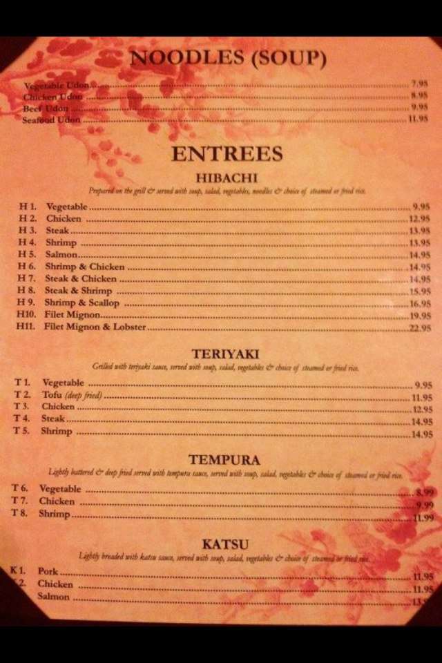 Menu at Mizu Sushi and Grill restaurant, Jacksonville, Old St Augustine Rd