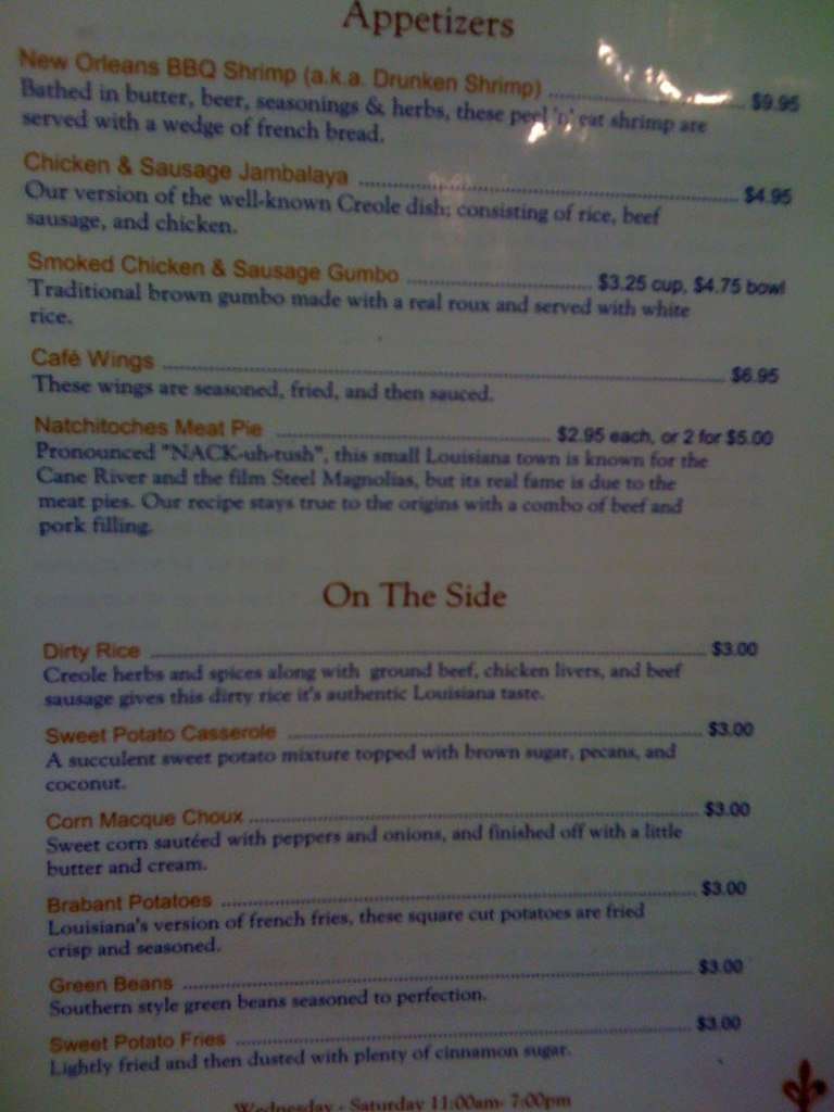 Menu at The French Quarter restaurant, Rochester, 130 Spring St