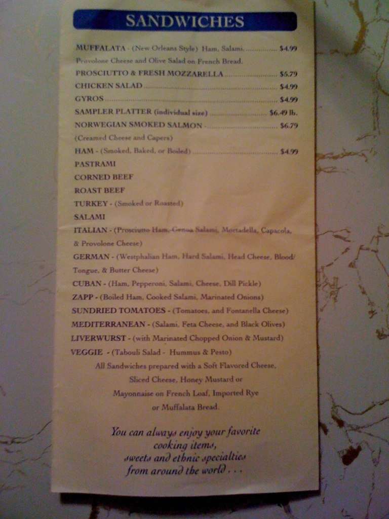 Menu at Four Winds Fine Foods Market restaurant, Pensacola, N 9th Ave