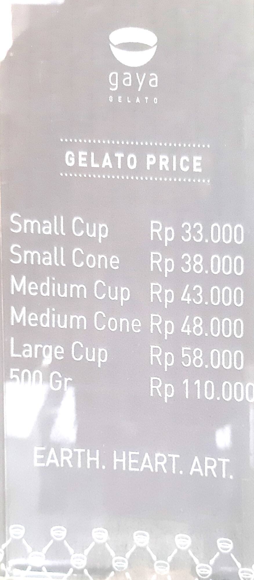 Menu at Gaya Gelato - Samasta Jimbaran, Kuta Selatan