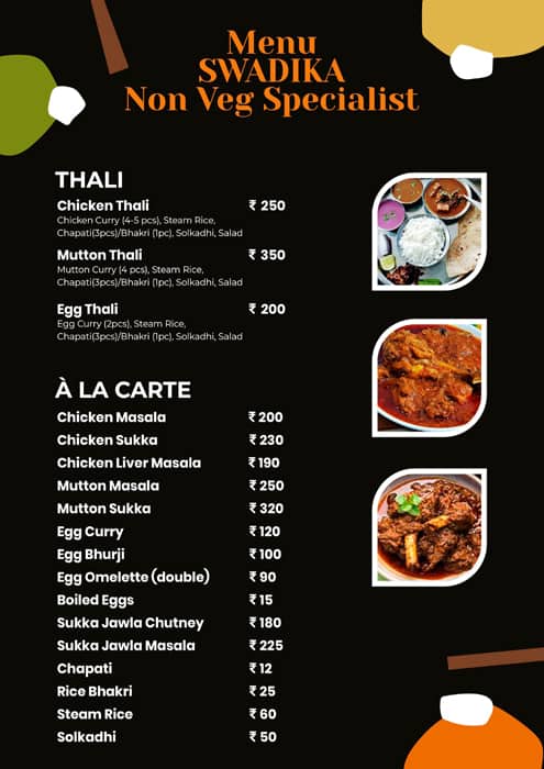 Menu of Swadika, Panch Pakhadi, Thane West, Thane