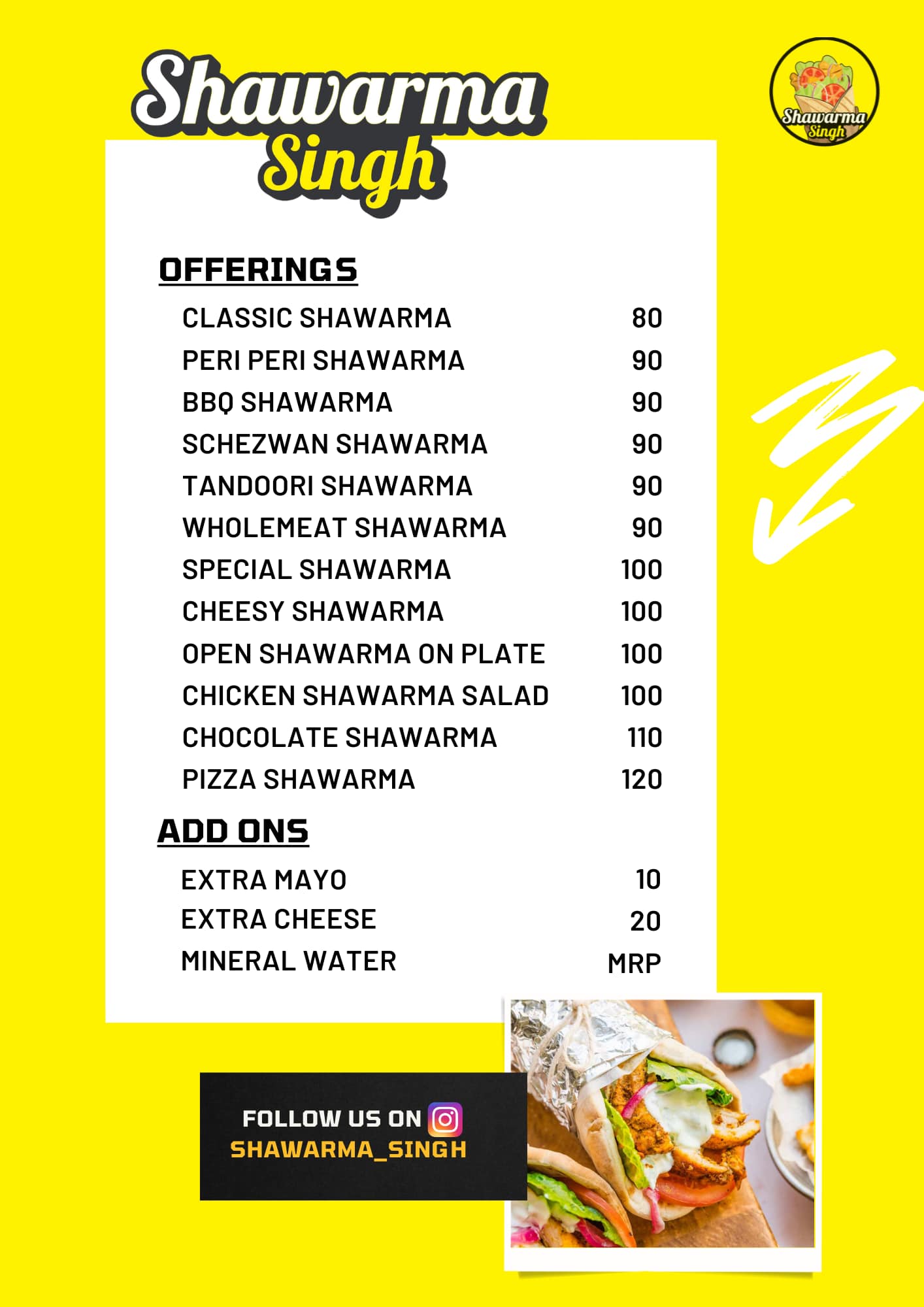 Menu of Shawarma Singh, Aashiana, Lucknow