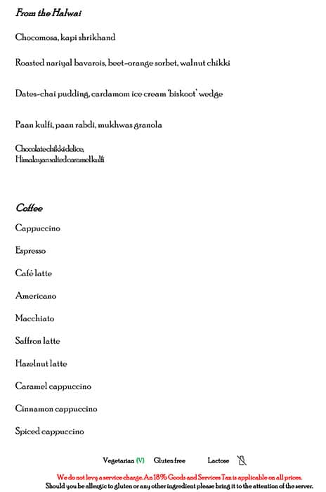 Menu at Ziya Restaurant, Mumbai, The Oberoi