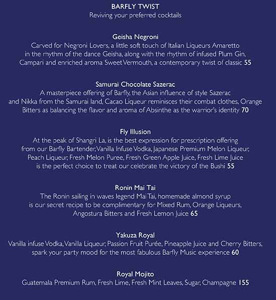 Menu at Barfly by Buddha Bar, Abu Dhabi