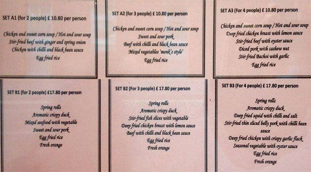 Menu at New World restaurant, London, 1 Gerrard Pl