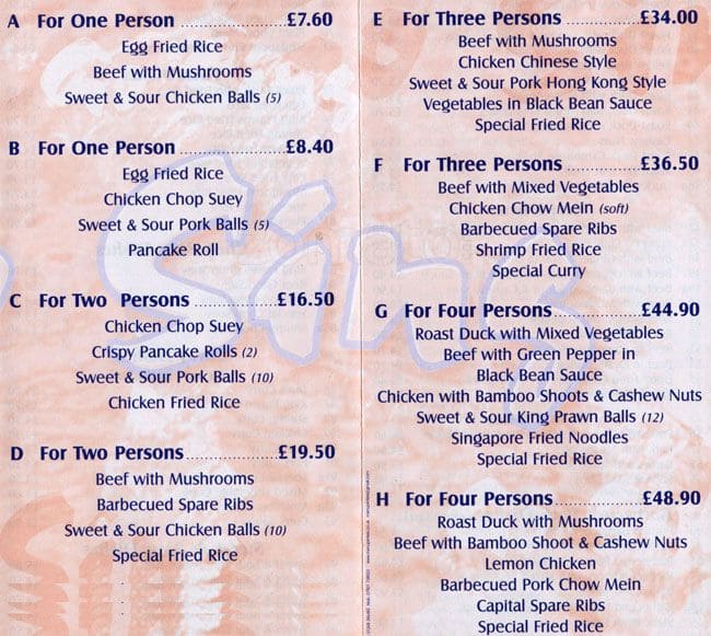 Menu at Go Sing (Chinese Takeaway) fast food, Epsom, 86 Chessington Rd