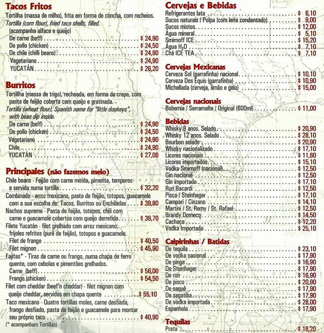 Menu em Yucatán pub & Bar, São Paulo, Rua Pedroso Alvarenga 1192