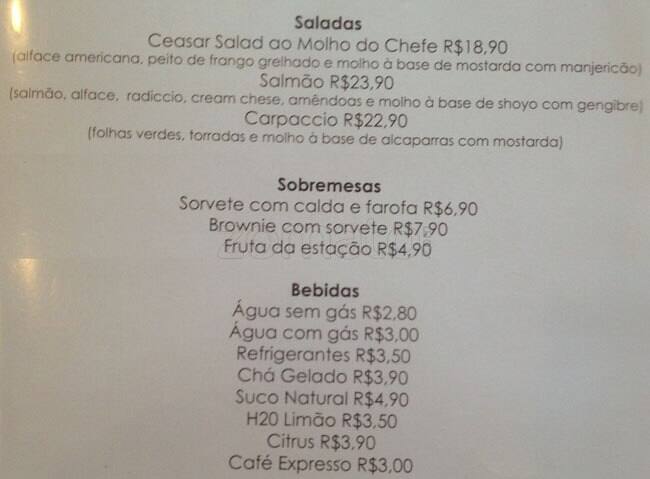 Menu at Cuca Pizza Bar, Campinas