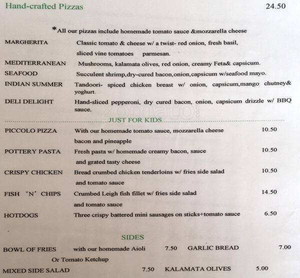 Menu at Morris & James Pottery restaurant, Matakana