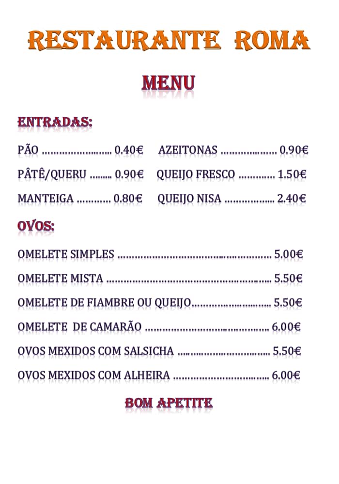 Menu em Roma café, Lisboa, Alameda dos Oceanos 98 A (4.32.01 J