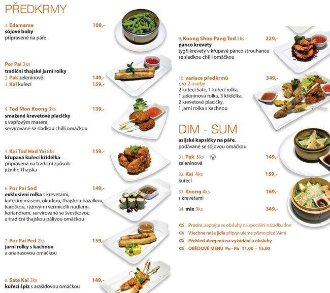 Menu at Zebra Express restaurant, Prague