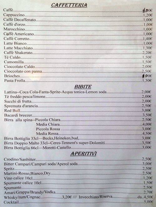 Menu at Shakespeare Cafè pub & bar, Milan