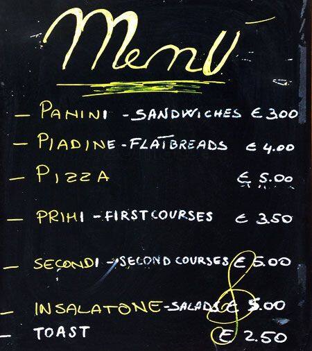 Menu at Shakespeare Cafè pub & bar, Milan