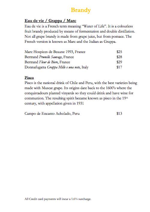 Menu at Lui Bar, Melbourne, 525 Collins St