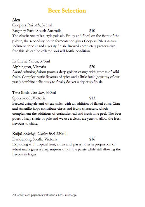 Menu at Lui Bar, Melbourne, 525 Collins St