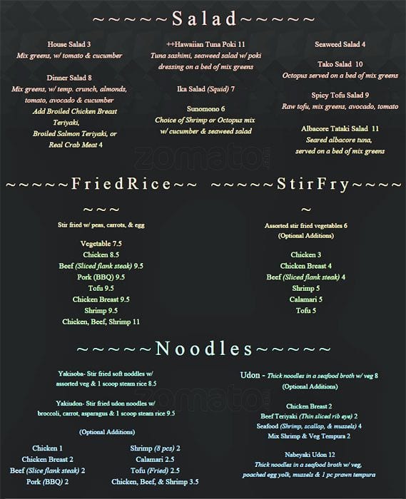 Menu at Domo Sushi Gig Harbor restaurant, Gig Harbor