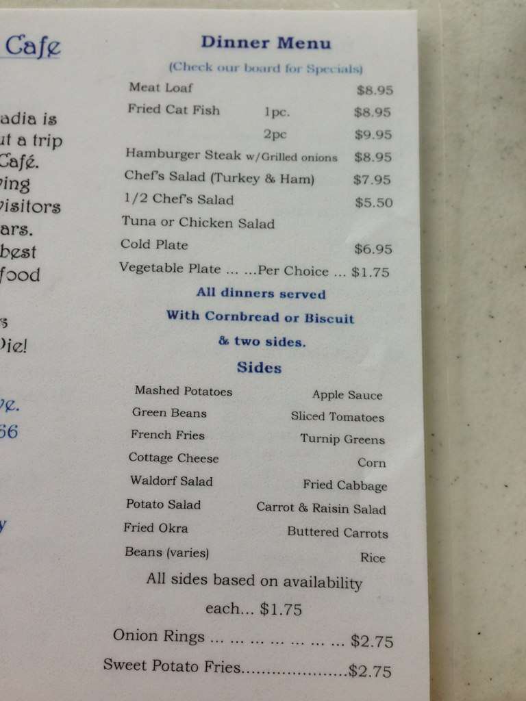Menu at Wheeler's Cafe Inc., Arcadia