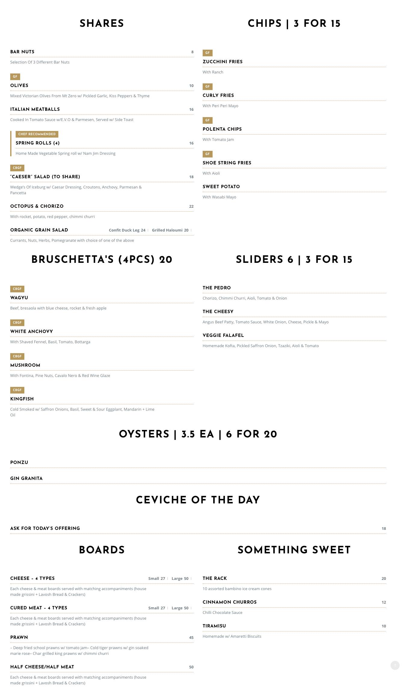 Menu at The Glasshouse - Hotel Steyne pub & bar, Manly