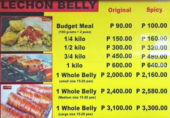 Menu at Cebu's Original Lechon Belly restaurant, Cebu City, 2/F Solara ...