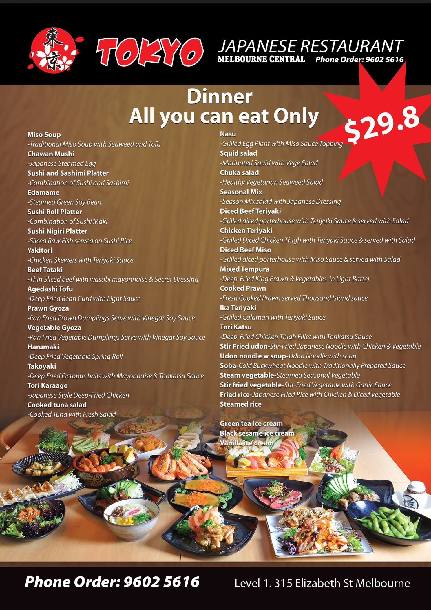 Menu at Tokyo 7 Japanese Restaurant, Melbourne