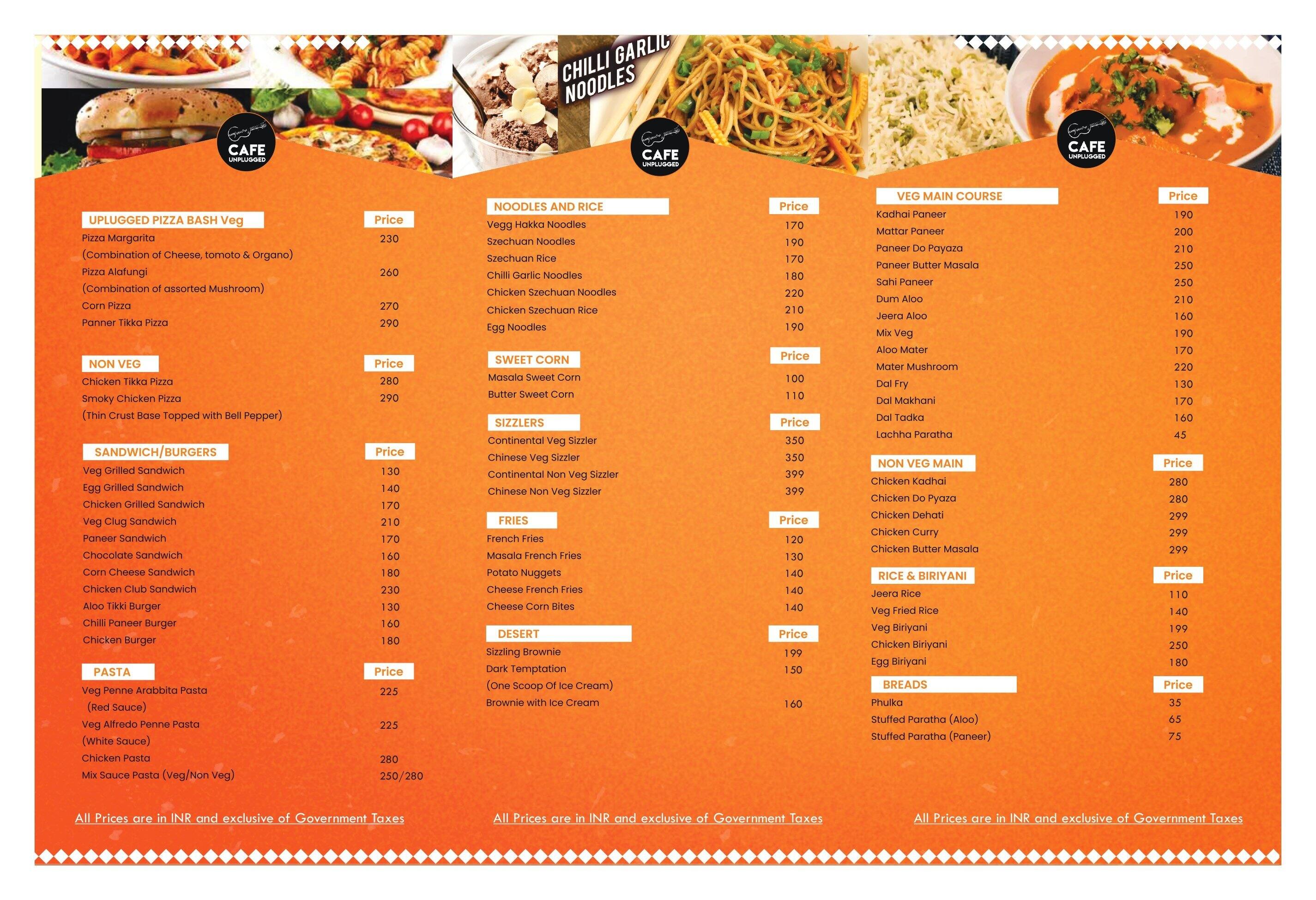 Menu at Cafe unplugged, Patna, AMS park
