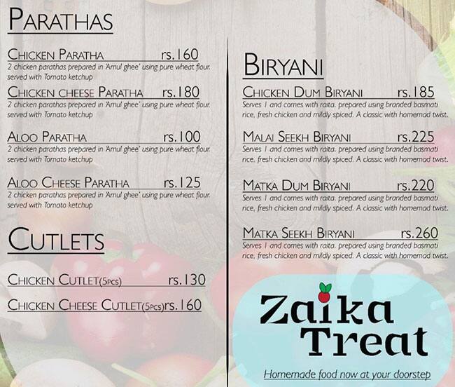 Menu of Zaika Treat, Mira Road, Mumbai