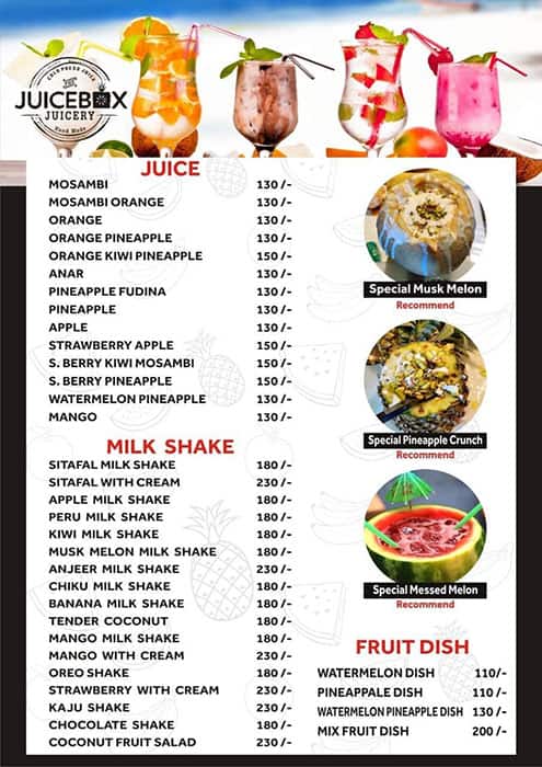 Menu of The Juicebox, Prahlad Nagar, Ahmedabad
