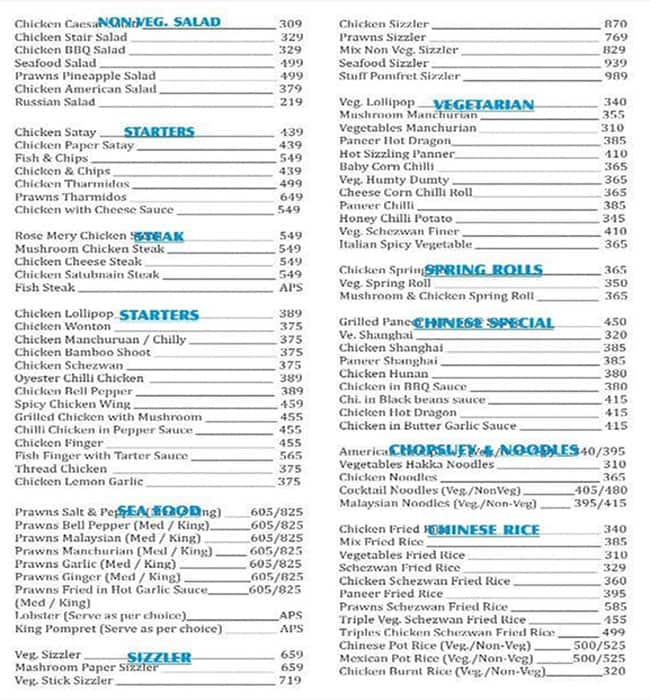 Menu of Quartz Cave, Borivali East, Mumbai