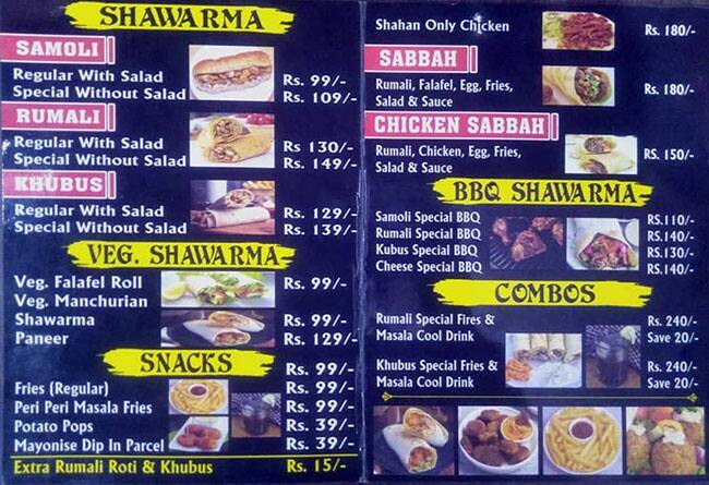 Menu of M S Juice Shawarma Hub, Kondapur, Hyderabad