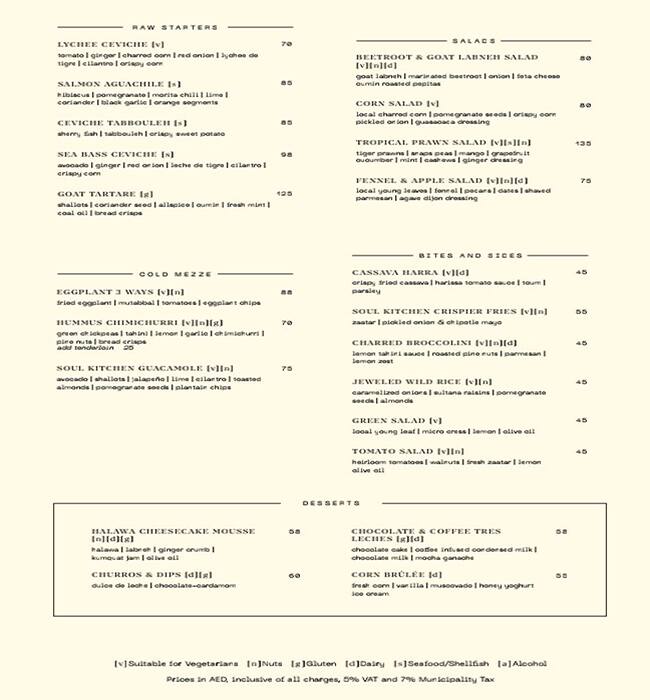 Menu of Soul Kitchen, Business Bay, Dubai