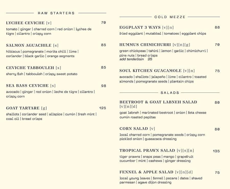Menu of Soul Kitchen, Business Bay, Dubai