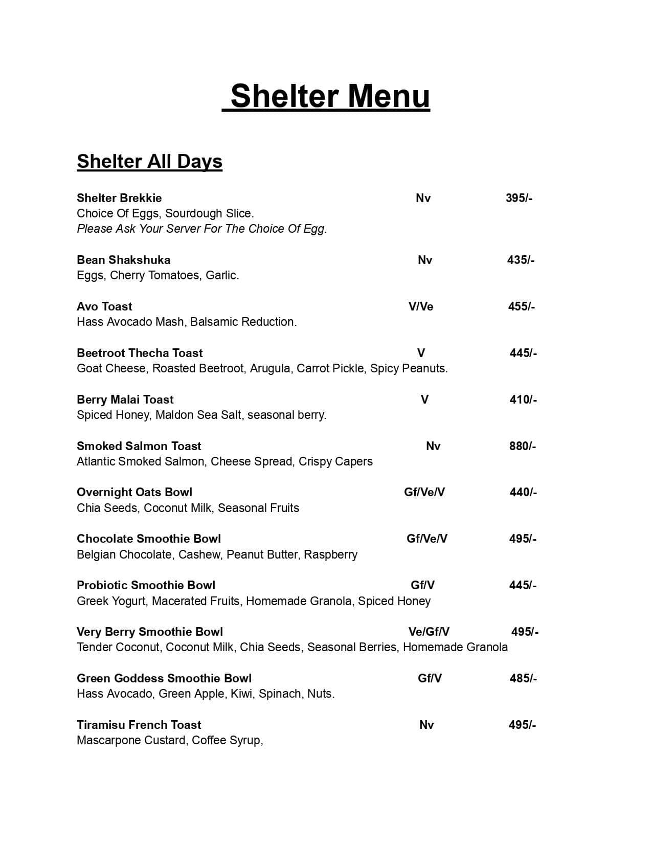 Menu of Shelter By Javaphile Cafe, Versova, Andheri West, Mumbai