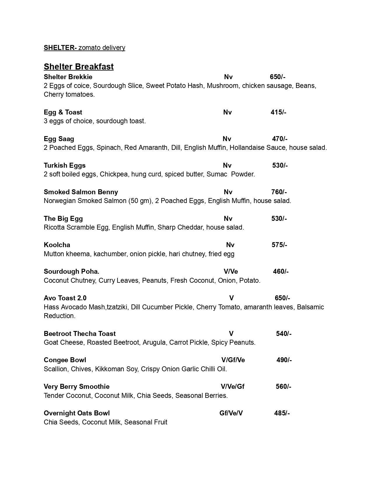 Menu of Shelter By Javaphile Cafe, Versova, Andheri West, Mumbai
