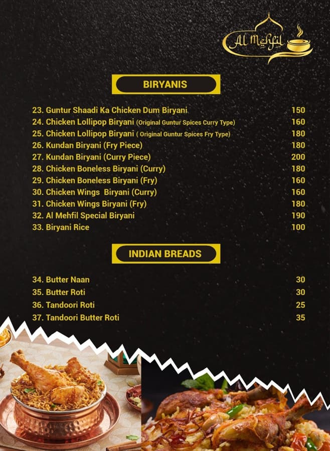 Menu of Al - Mehfil, Kammanahalli, Bangalore