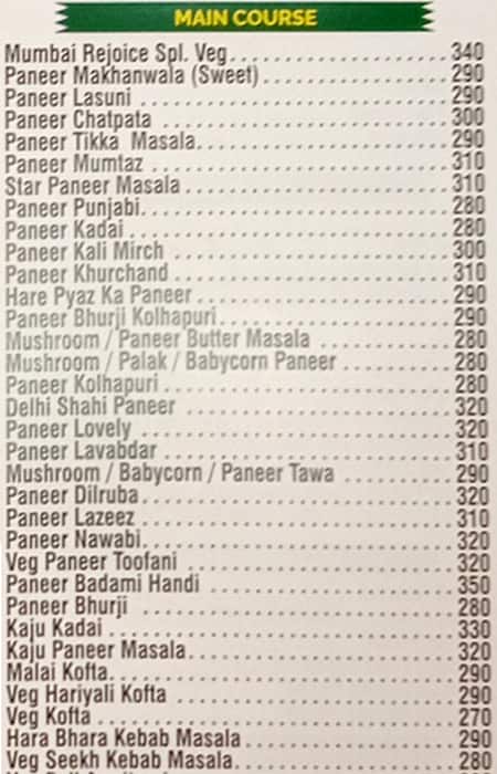 Menu of Mumbai Rejoice, Parel, Mumbai