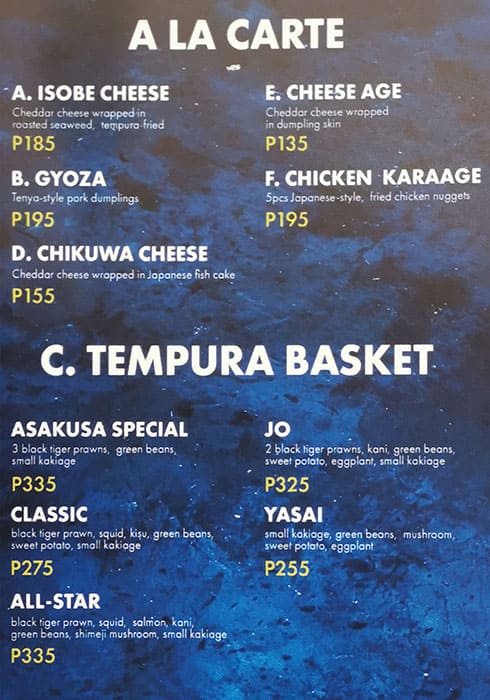 Menu at Tenya (SM Mall of Asia, Pasay City) restaurant, Pasay, Seaside ...