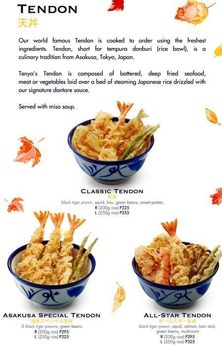 Tenya Tempura Tendon Menu, Menu for Tenya Tempura Tendon, Ortigas ...