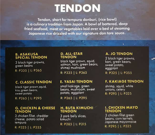 Menu at Tenya (SM Mall of Asia, Pasay City) restaurant, Pasay, Seaside ...