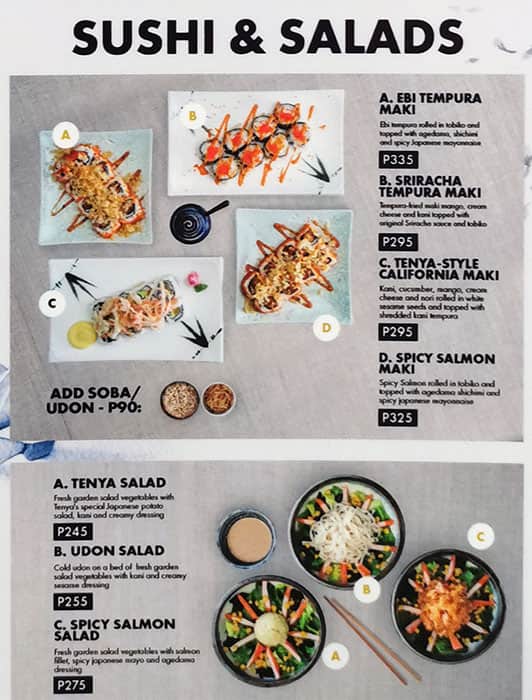 Menu at Tenya (ASEANA, Macapagal Blvd) restaurant, Parañaque