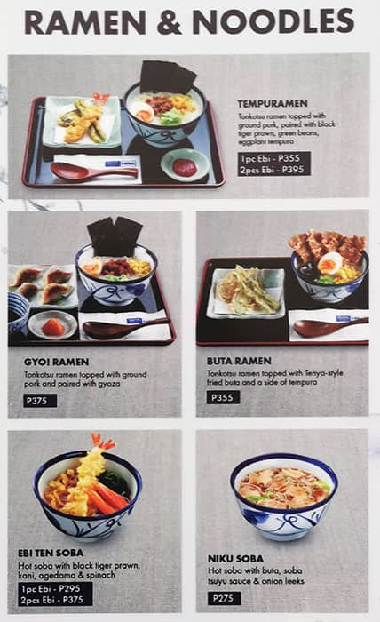 Menu at Tenya (ASEANA, Macapagal Blvd) restaurant, Parañaque